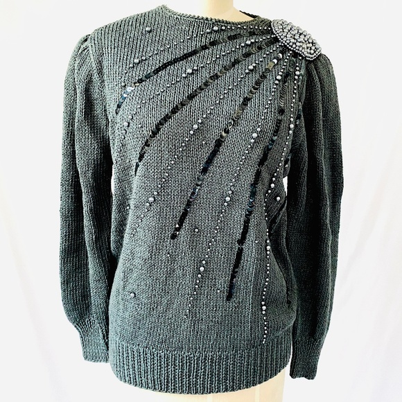 Nannell | Sweaters | Vintage 8s Nannell Embroidered Sequin Hand Knit ...